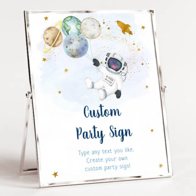 Astronaut Blue Gold Space Editable Birthday Sign | Zazzle