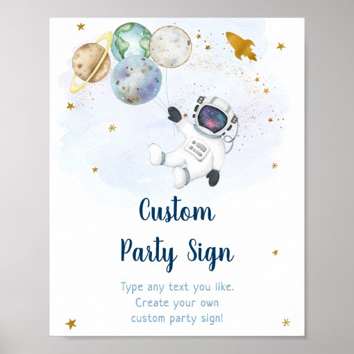 Astronaut Blue Gold Space Editable Birthday Sign | Zazzle