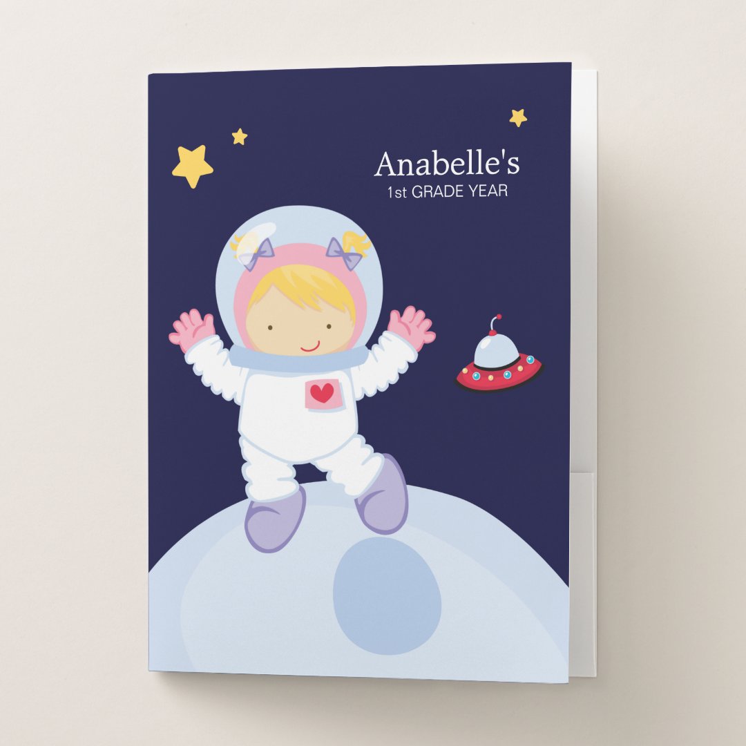 Astronaut Girl Kid's Personalized Pocket Folder | Zazzle