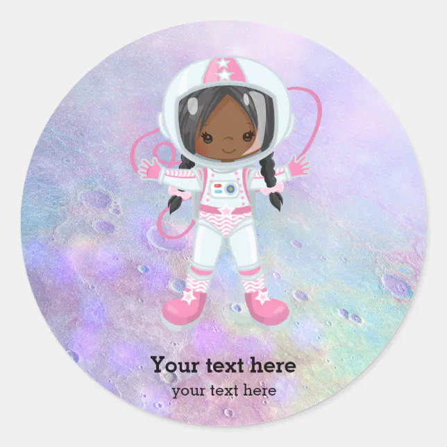 Astronaut girl Outer Space Classic Round Sticker | Zazzle