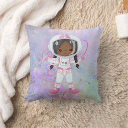Astronaut girl Outer Space Throw Pillow | Zazzle