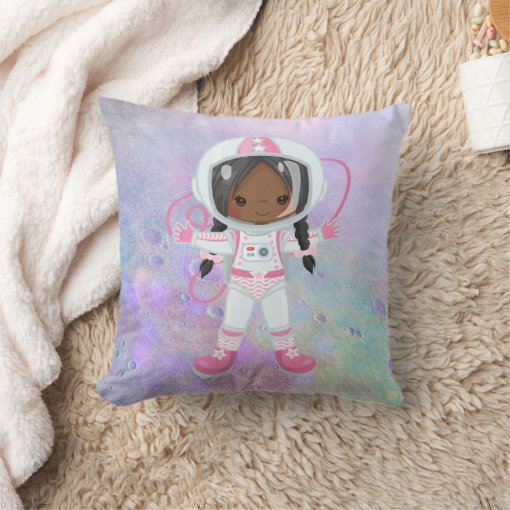 Astronaut girl Outer Space Throw Pillow | Zazzle