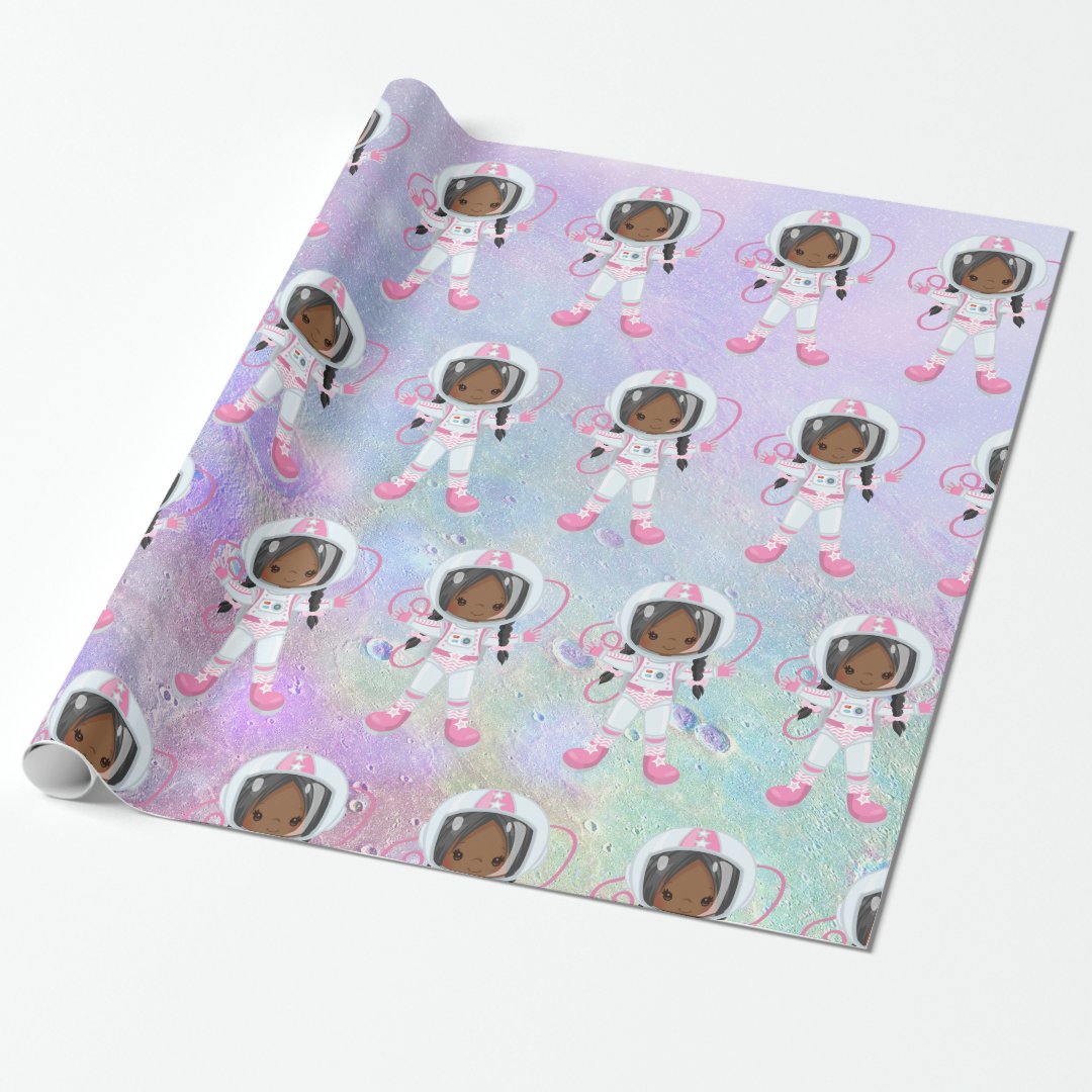 Astronaut girl Outer Space Wrapping Paper | Zazzle