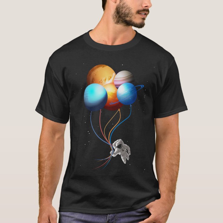 Astronaut Holding Planet Balloons Shirt, Spaceman T-Shirt | Zazzle
