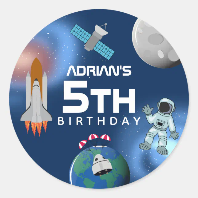 Astronaut in Space Galaxy Theme Birthday Party Classic Round Sticker ...