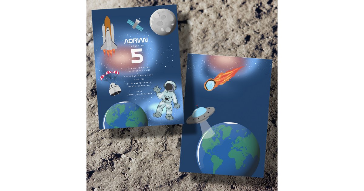 Astronaut in Space Galaxy Theme Birthday Party Invitation | Zazzle