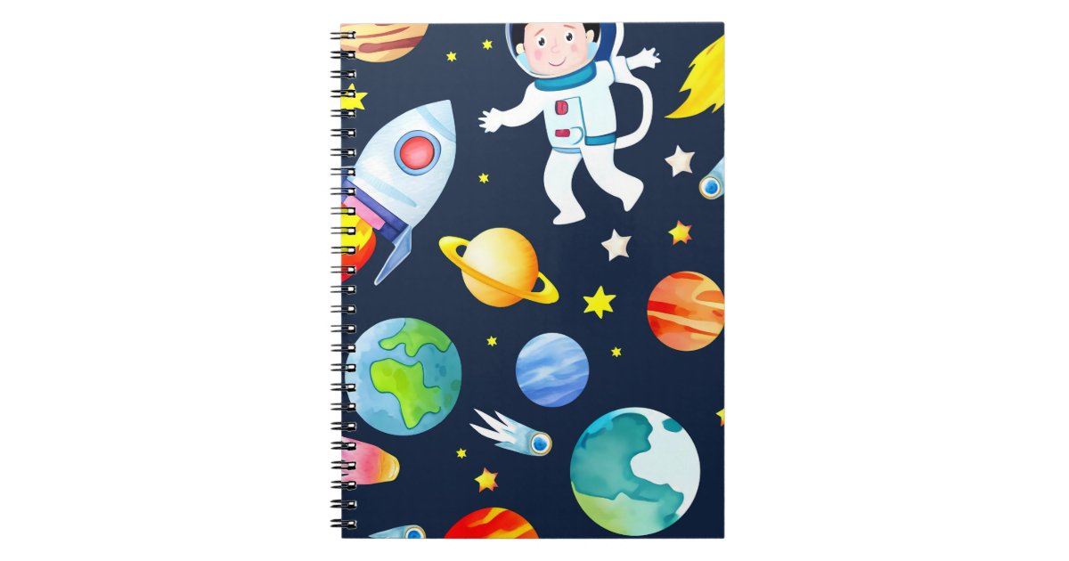 Astronaut in Space Planets and Rockets Pattern Notebook | Zazzle