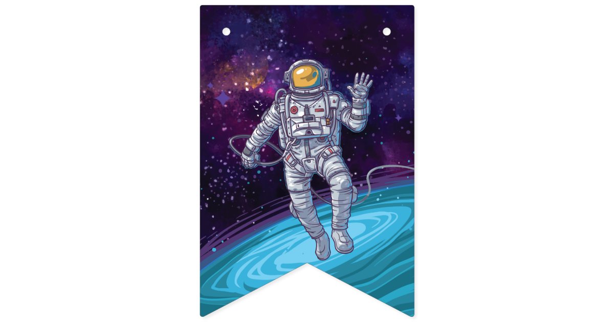 Astronaut in Space with Stars & Galaxy. Bunting Flags | Zazzle
