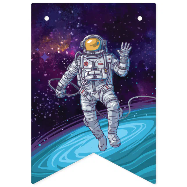 Astronaut in Space with Stars & Galaxy. Bunting Flags | Zazzle