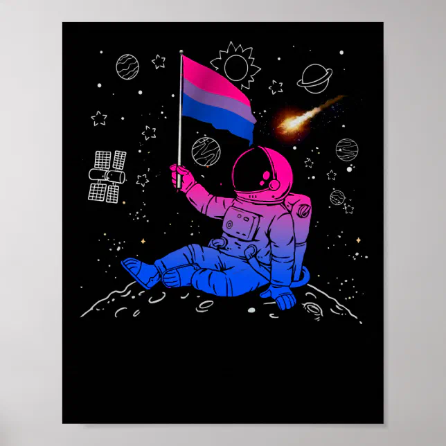 Astronaut Moon Bisexual Flag Space LGBTQ Gay Pride Poster | Zazzle