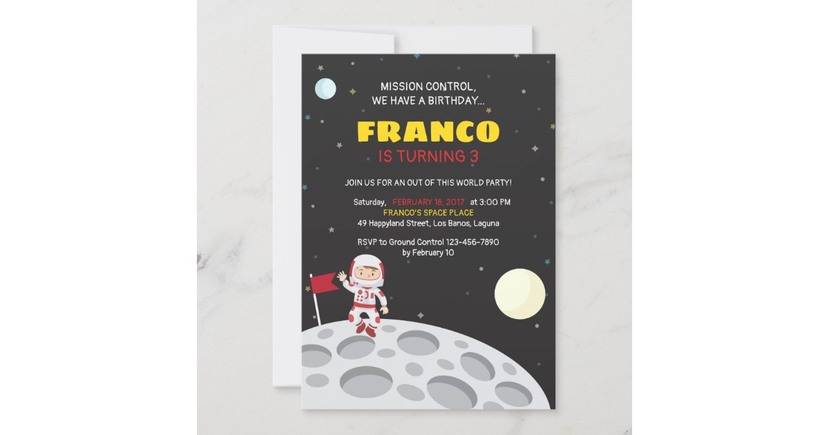 Astronaut on Moon Birthday Invitation | Zazzle