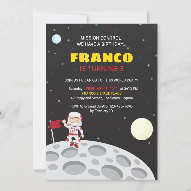 Astronaut on Moon Birthday Invitation | Zazzle