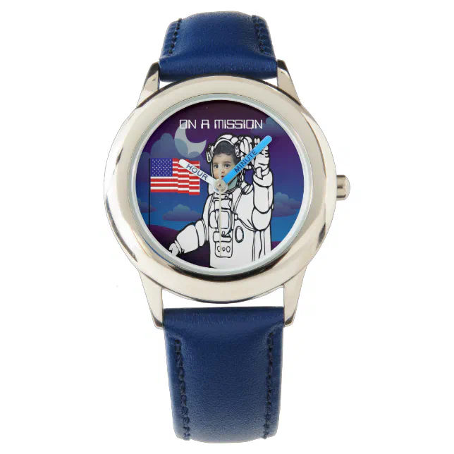 Astronaut On Moon Outer Space Boy Birthday Watch | Zazzle
