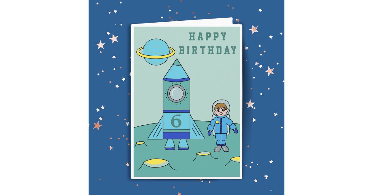 Astronaut on the Moon Space Happy Birthday Card | Zazzle