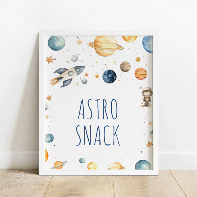 Astronaut Outer Space Astro Snacks Birthday Poster | Zazzle