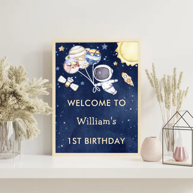 Astronaut Outer Space Birthday Party Welcome Sign | Zazzle