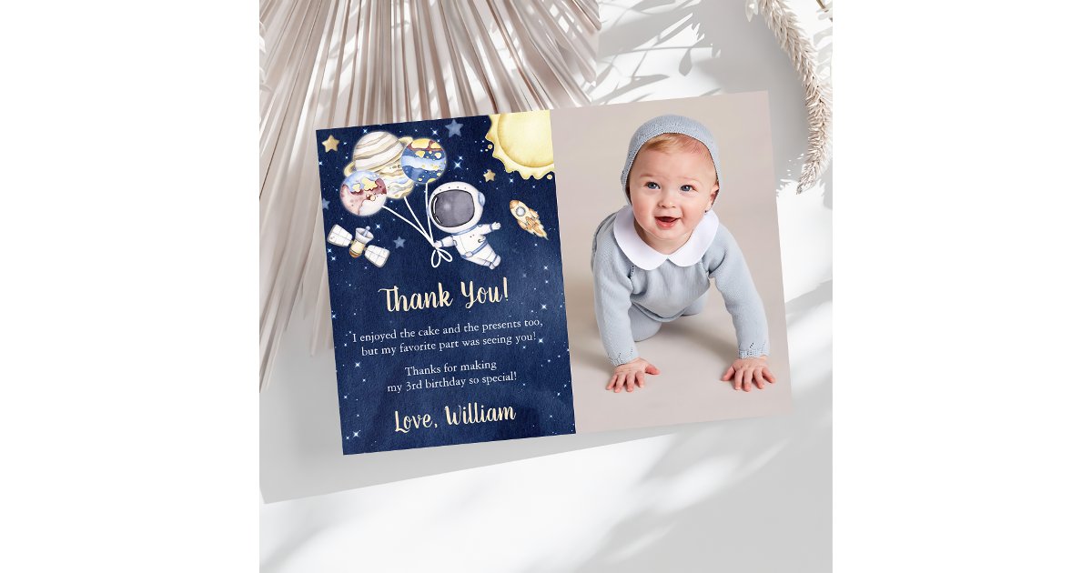 Astronaut Outer Space Birthday Thank You Card | Zazzle