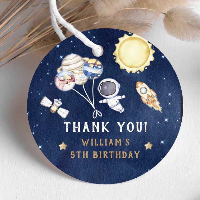 Astronaut Outer Space Birthday Thank You Favor Tags | Zazzle
