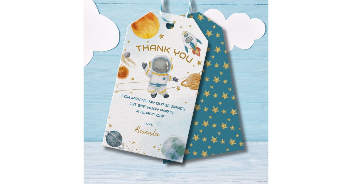 Astronaut Outer Space Birthday Thank You Gift Tags | Zazzle