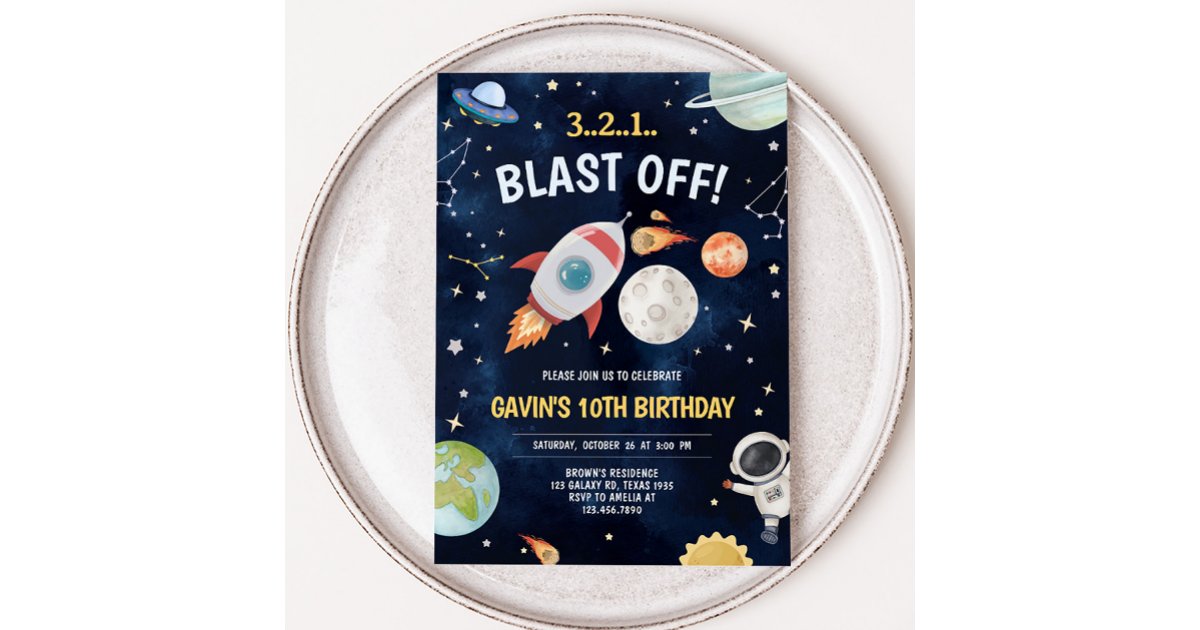 Astronaut Outer Space Blast Off Birthday Party Invitation | Zazzle