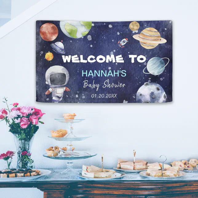 Astronaut Outer Space Boy Baby Shower Welcome Banner | Zazzle