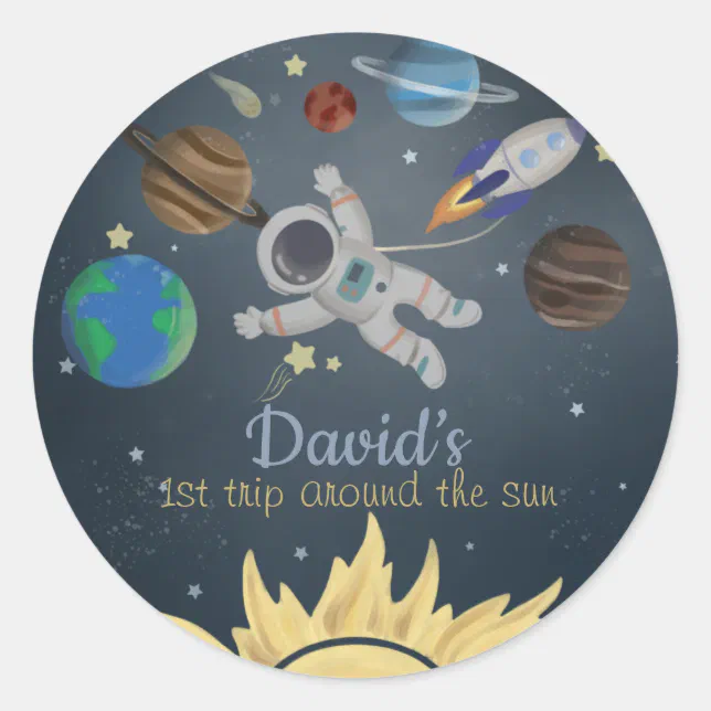 Astronaut Outer Space Rocket Ship Planets Classic Round Sticker | Zazzle
