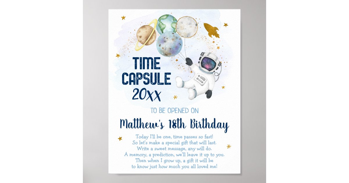 Astronaut Outer Space Time Capsule 1st Birthday Poster | Zazzle