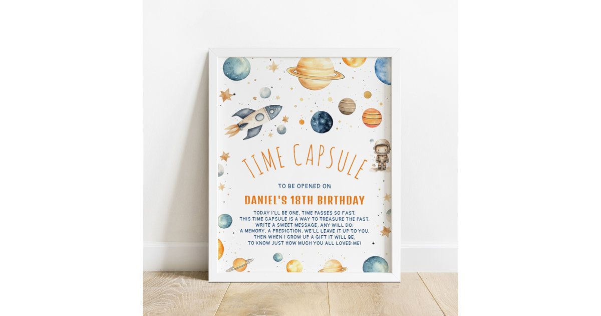 Astronaut Outer Space Time Capsule Boy Birthday Poster | Zazzle