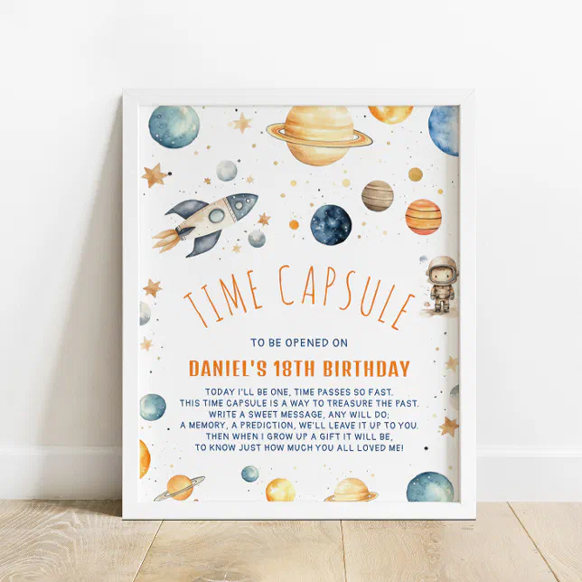 Astronaut Outer Space Time Capsule Boy Birthday Poster | Zazzle
