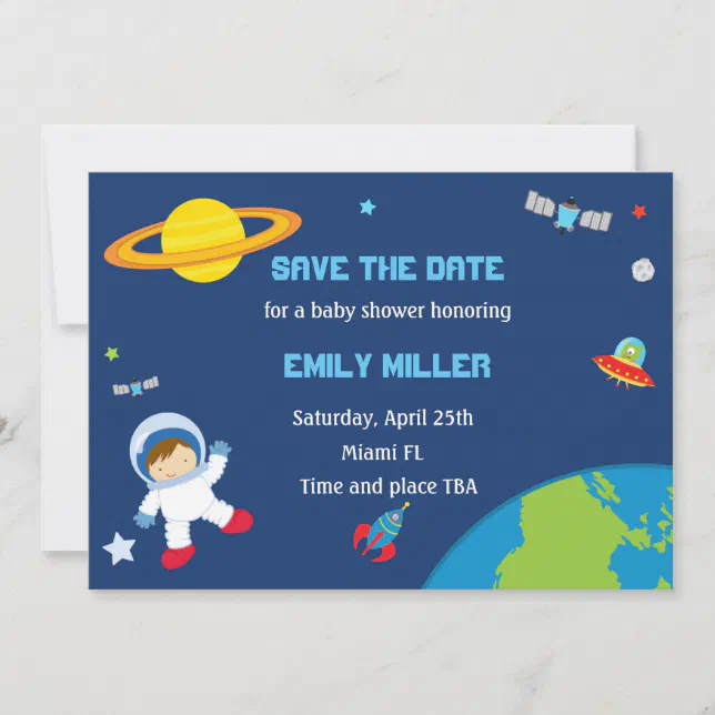 Astronaut Planets Baby Shower Save the Date | Zazzle
