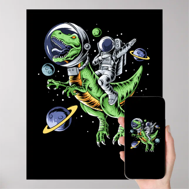 Astronaut Riding T-Rex Dinosaur Astro T-Rex Space Poster | Zazzle