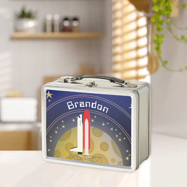 Astronaut Rocket Blast Off Outer Space Personalize Metal Lunch Box | Zazzle