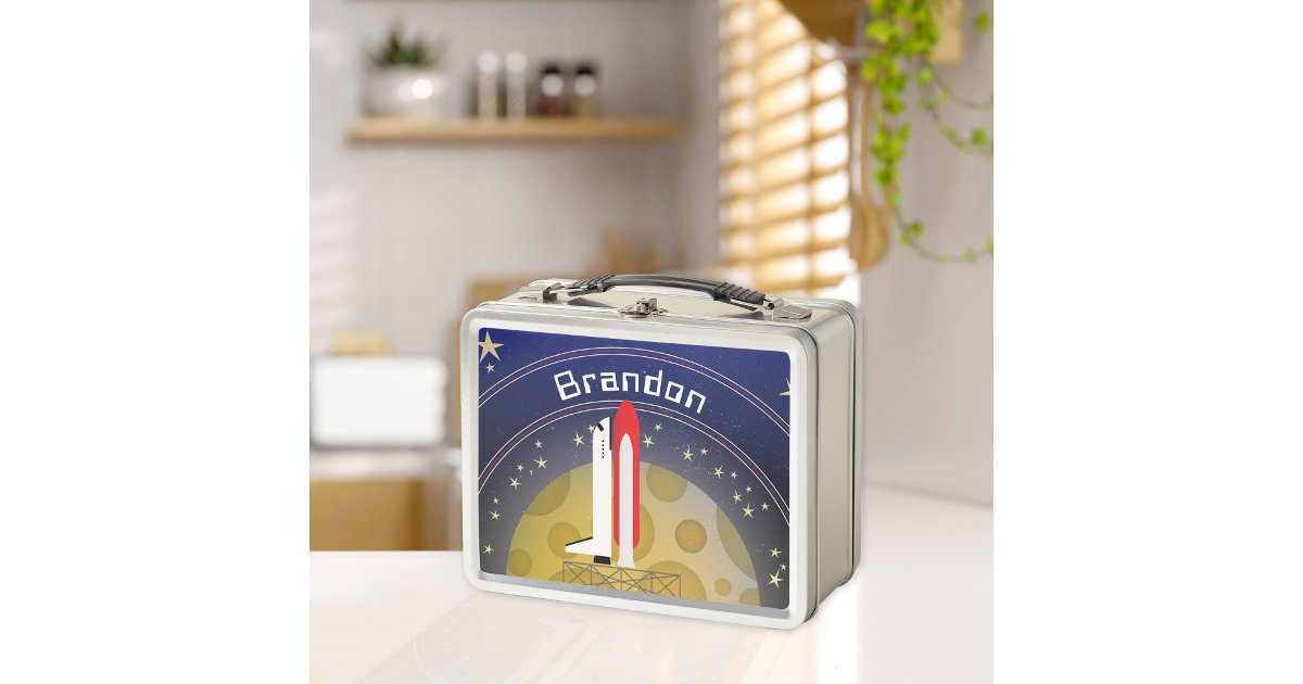 Astronaut Rocket Blast Off Outer Space Personalize Metal Lunch Box | Zazzle