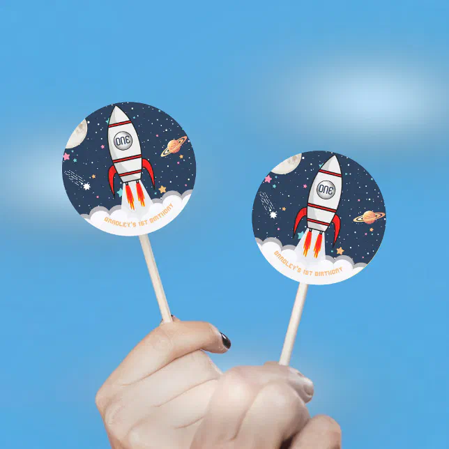 Astronaut Rocket Outer Space 1st Birthday Classic Round Sticker | Zazzle