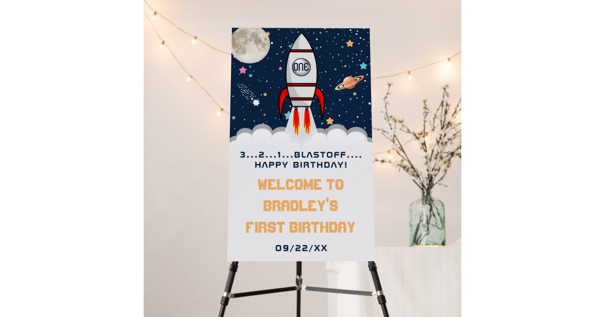 Astronaut Rocket Outer Space 1st Birthday Welcome Foam Board | Zazzle