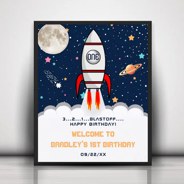 Astronaut Rocket Outer Space 1st Birthday Welcome Poster | Zazzle
