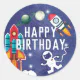 Astronaut Rocket Ship Outer Space Happy Birthday Classic Round Sticker ...