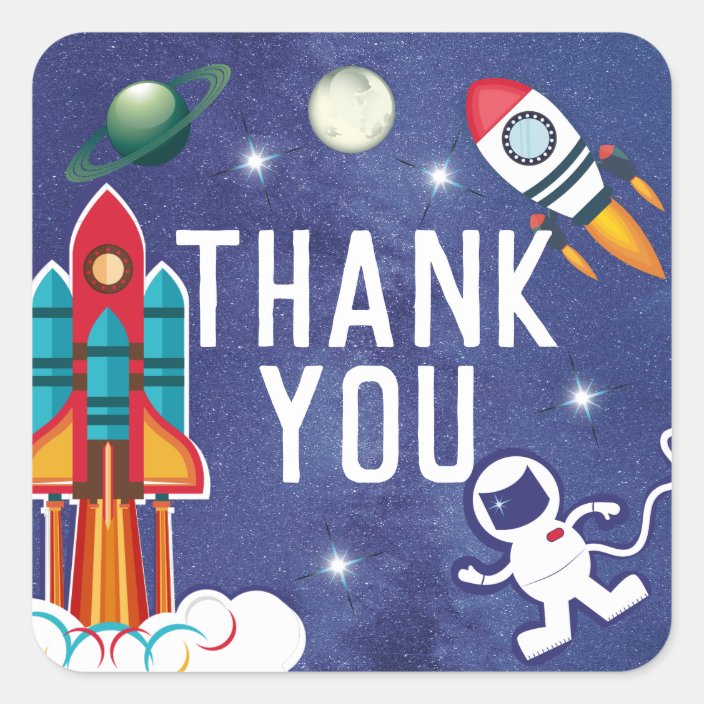 Astronaut Rocket Ship Outer Space Thank You Square Sticker | Zazzle.com