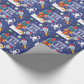 Astronaut Rocket Ship Personalized Birthday Gift Wrapping Paper | Zazzle