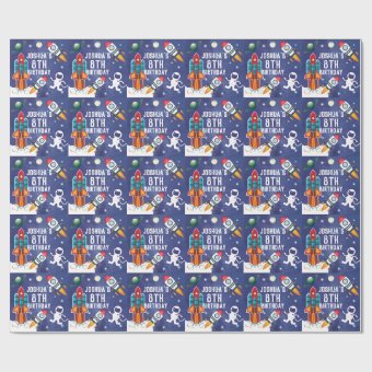 Astronaut Rocket Ship Personalized Birthday Gift Wrapping Paper | Zazzle