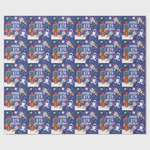 Astronaut Rocket Ship Personalized Birthday Gift Wrapping Paper | Zazzle