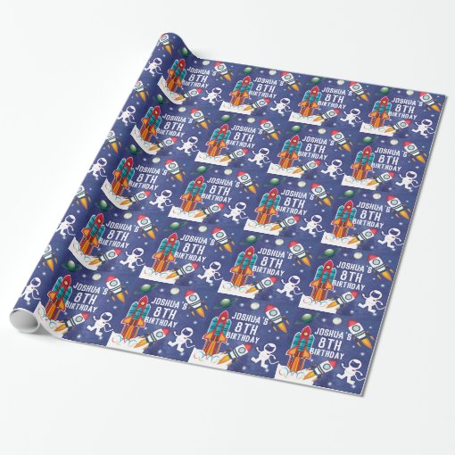 Astronaut Rocket Ship Personalized Birthday Gift Wrapping Paper | Zazzle