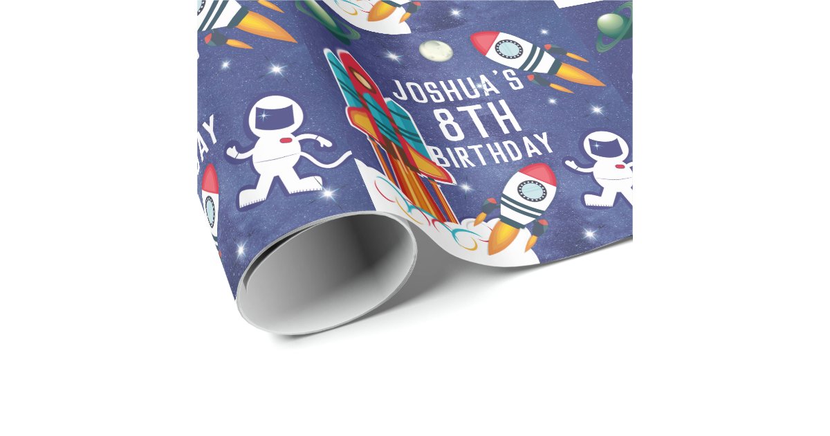 Astronaut Rocket Ship Personalized Birthday Gift Wrapping Paper | Zazzle
