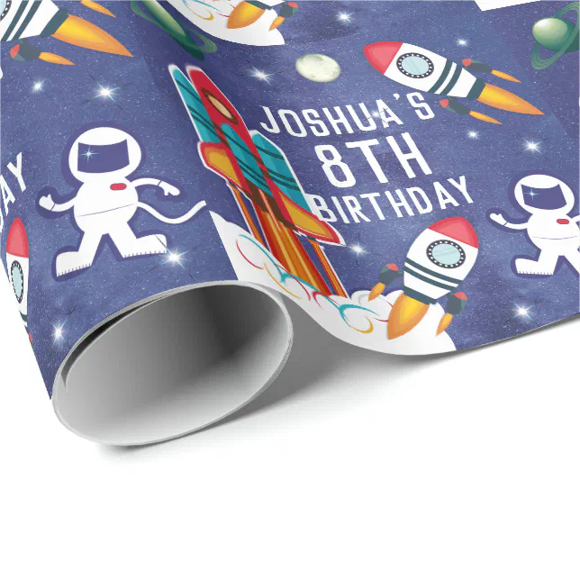 Astronaut Rocket Ship Personalized Birthday Gift Wrapping Paper | Zazzle