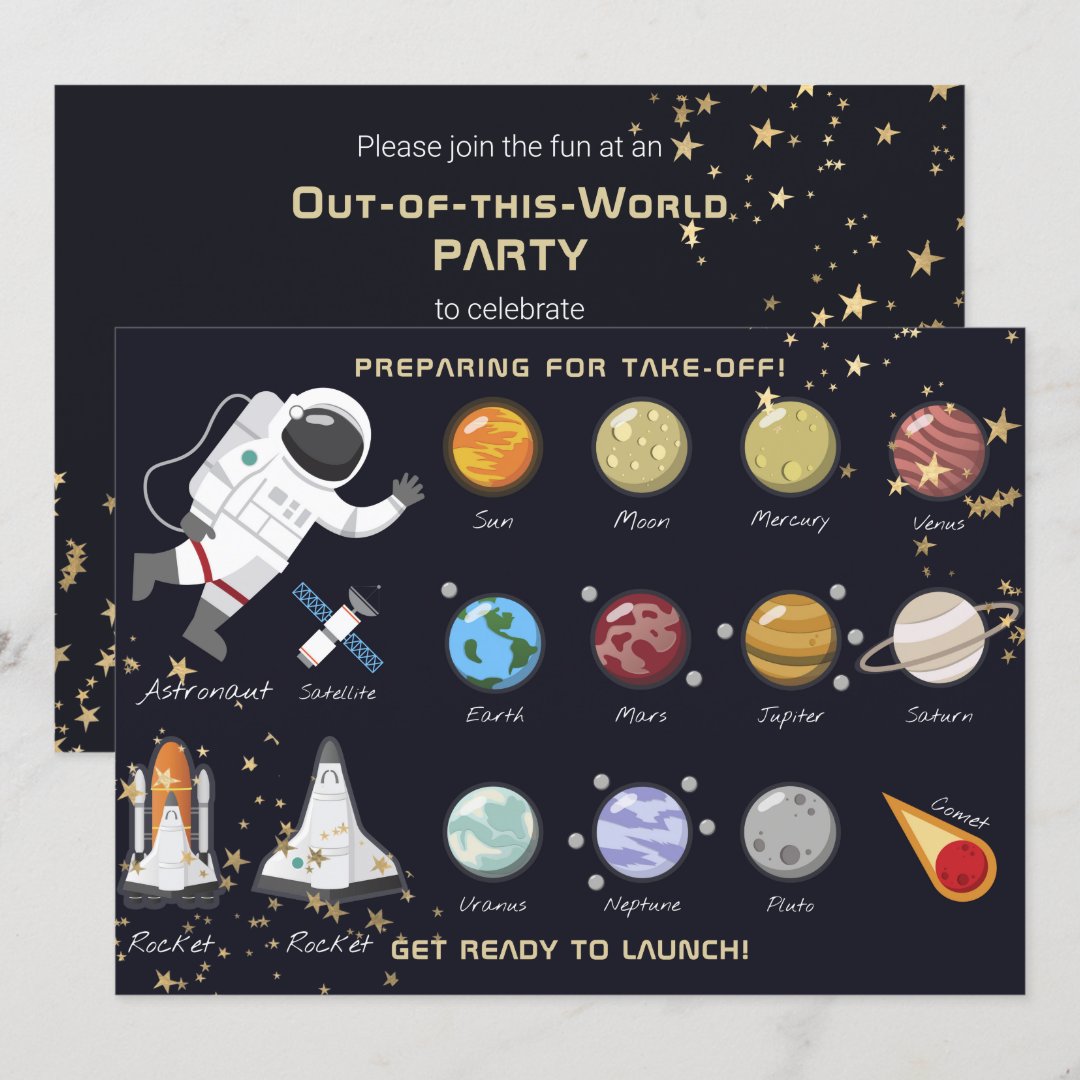 Astronaut Solar System Kids Monogram Birthday Invitation | Zazzle
