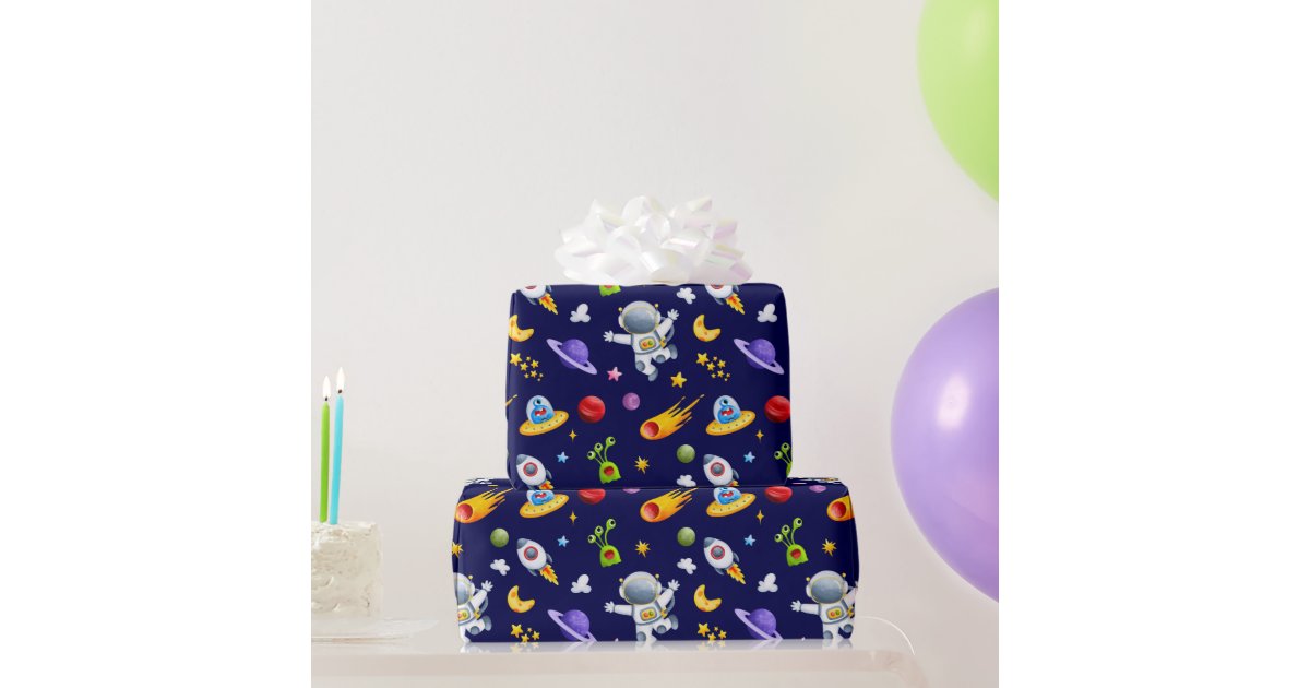 Astronaut Space Aliens Wrapping Paper | Zazzle