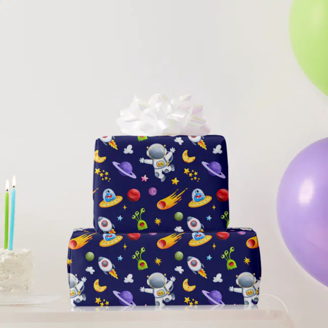 Astronaut Space Aliens Wrapping Paper | Zazzle