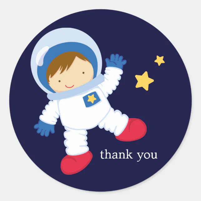 Astronaut Space Birthday Party Classic Round Sticker | Zazzle