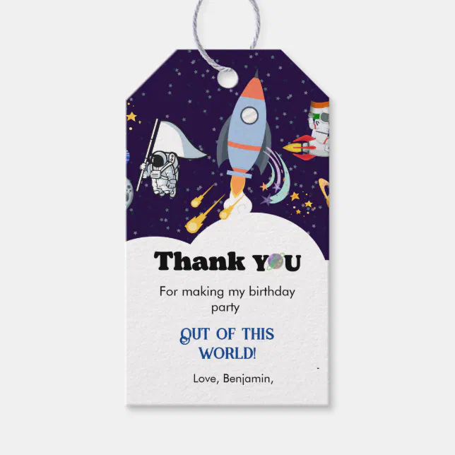 Astronaut space boy planet thank You birthday Gift Tags | Zazzle