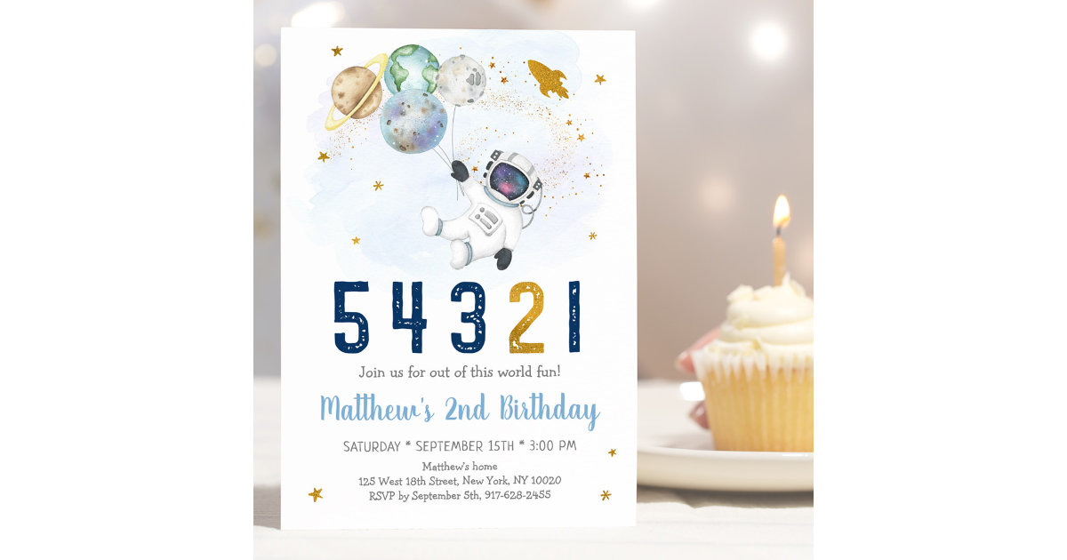 Astronaut Space Countdown 2nd Birthday Invitation | Zazzle